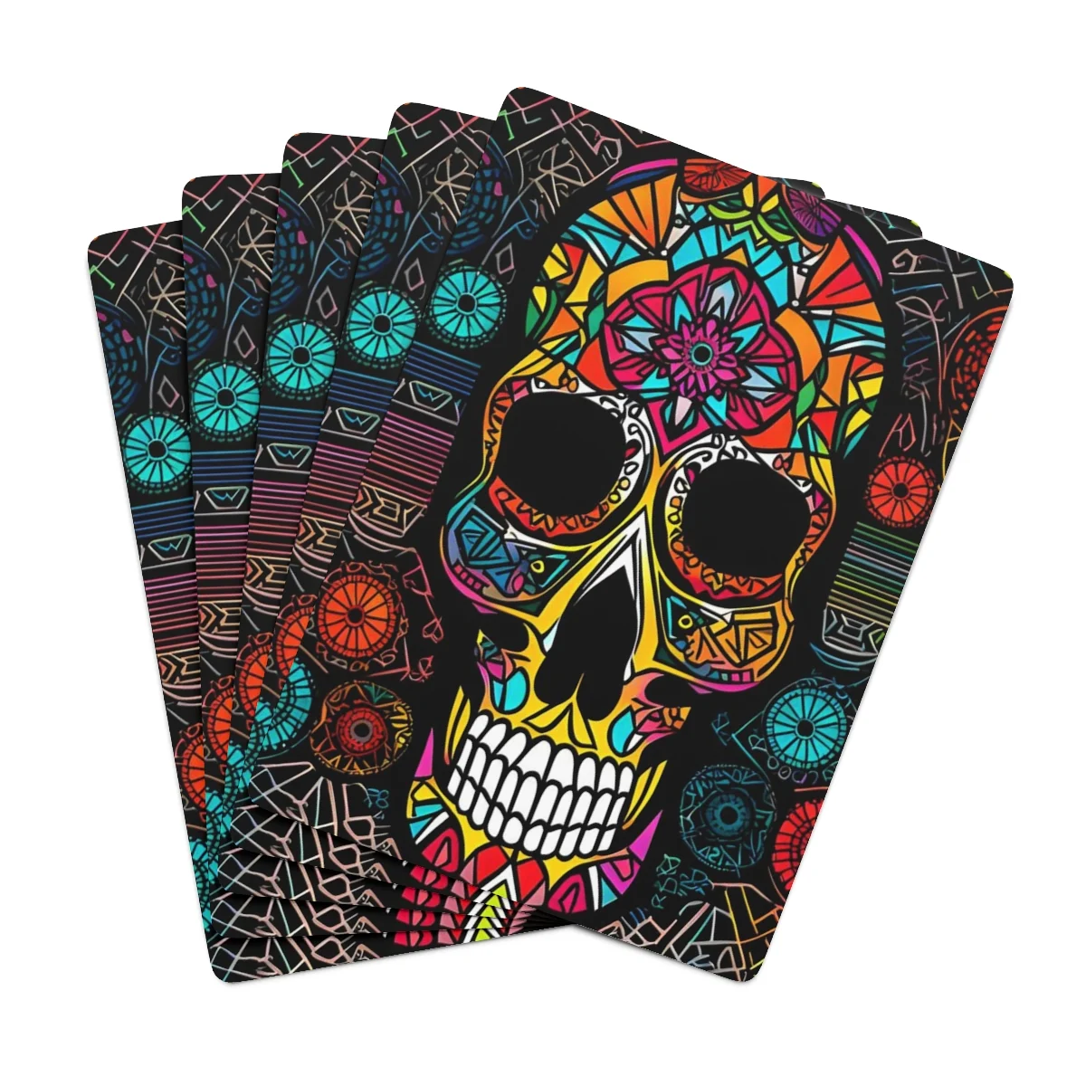 Poker Playing Cards with Black Background and Geometric Sugar Skull ...